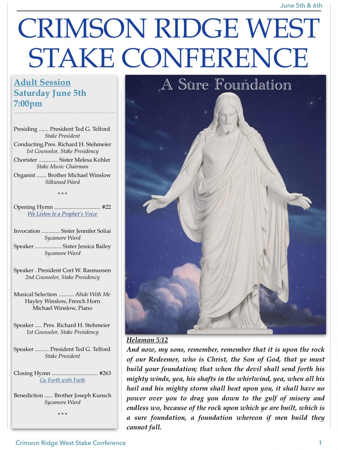 Stake Conference - Crimson Ridge West Stake