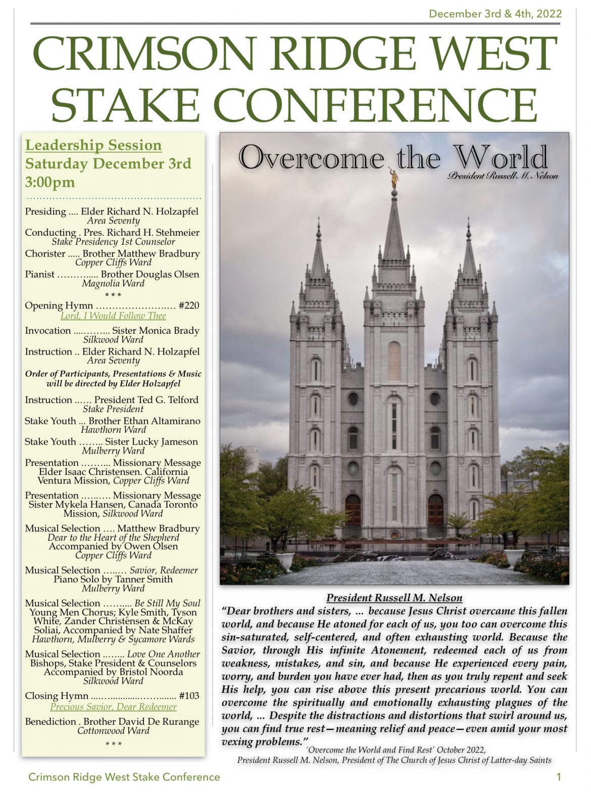 Stake Conference - Crimson Ridge West Stake